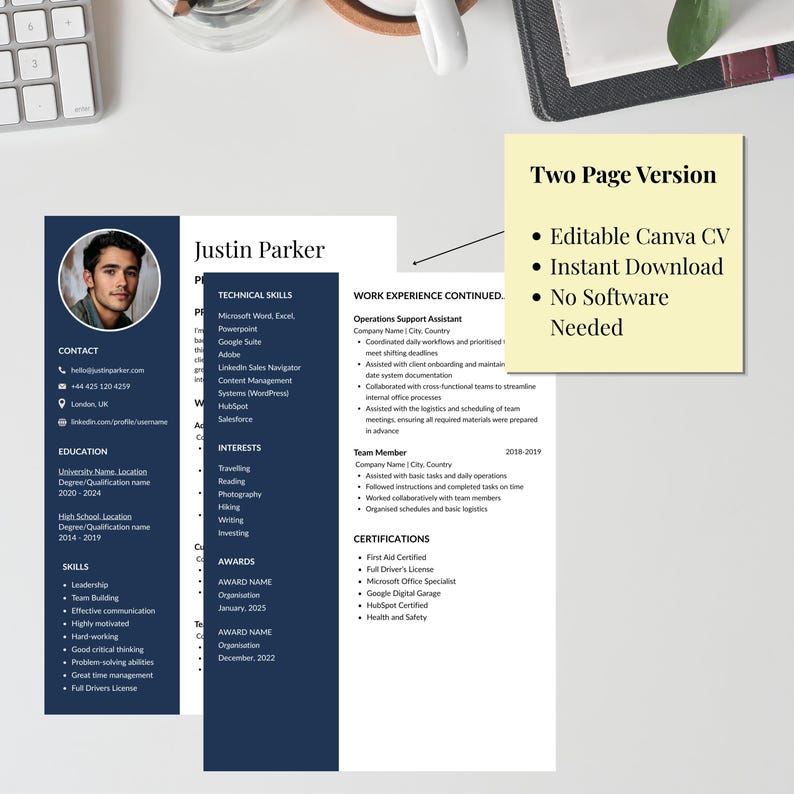 Creative Resume Template for Canva, Modern CV Cover Letter Bundle ...