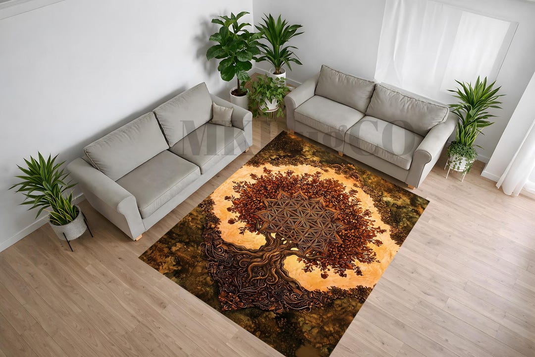 Tree of Life Mandala Design Area Rug, Sacred Geometry Pattern Carpet ...