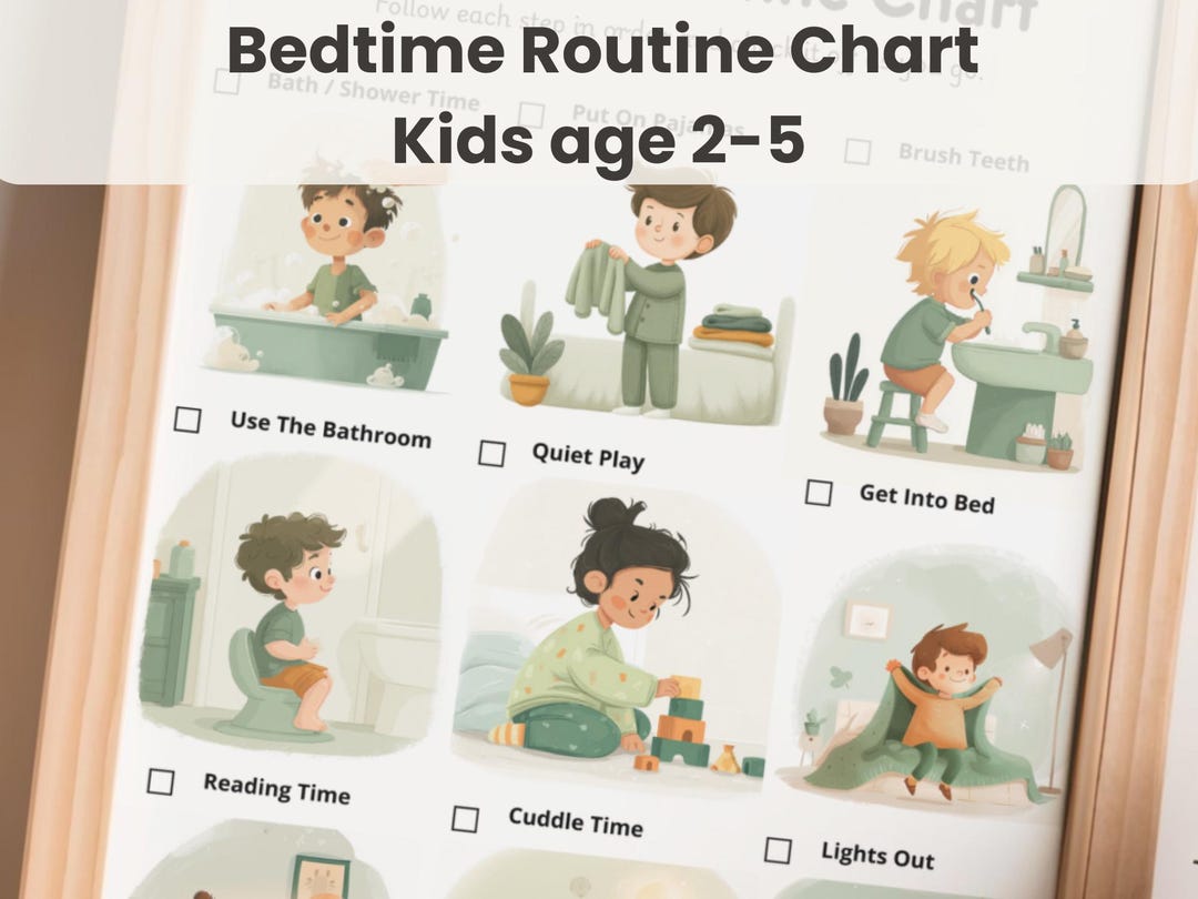 Bedtime Routine Chart Printable for Kids, Preschool Bedtime Checklist ...