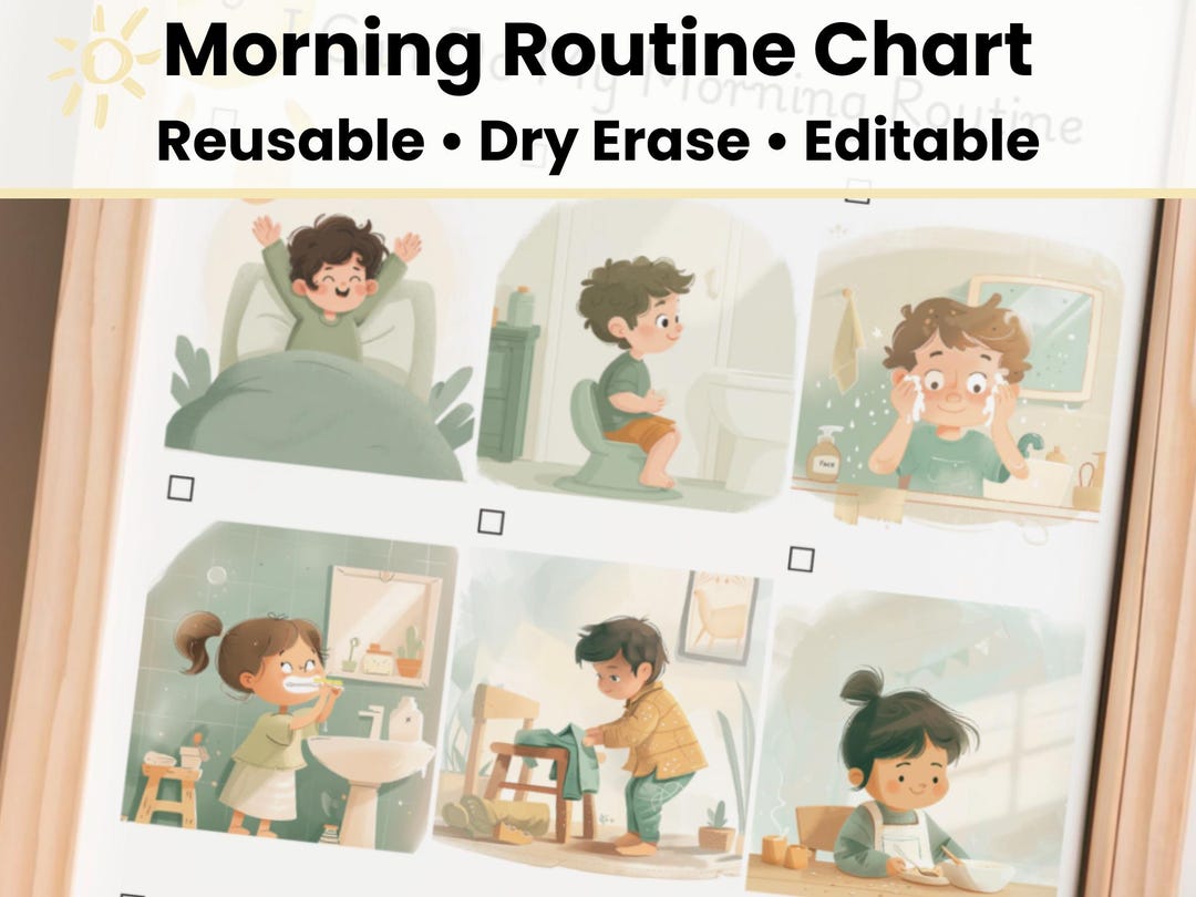 Morning Routine Chart Printable for Kids, Preschool Morning Checklist ...