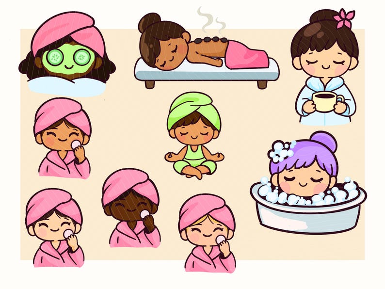 Kawaii Spa Day Clipart Bundle: Pastel Self-care PNG Graphics (digital ...