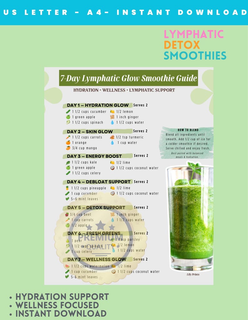 Guide de 7 jours de smoothies lueur lymphatique imprimable, PDF de ...