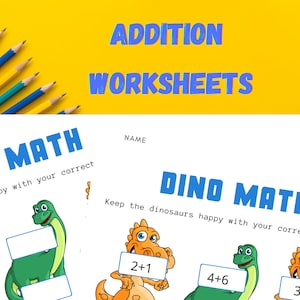 Dino Math Easy Addition Printable Worksheets, Grade 1-2, Math,download ...