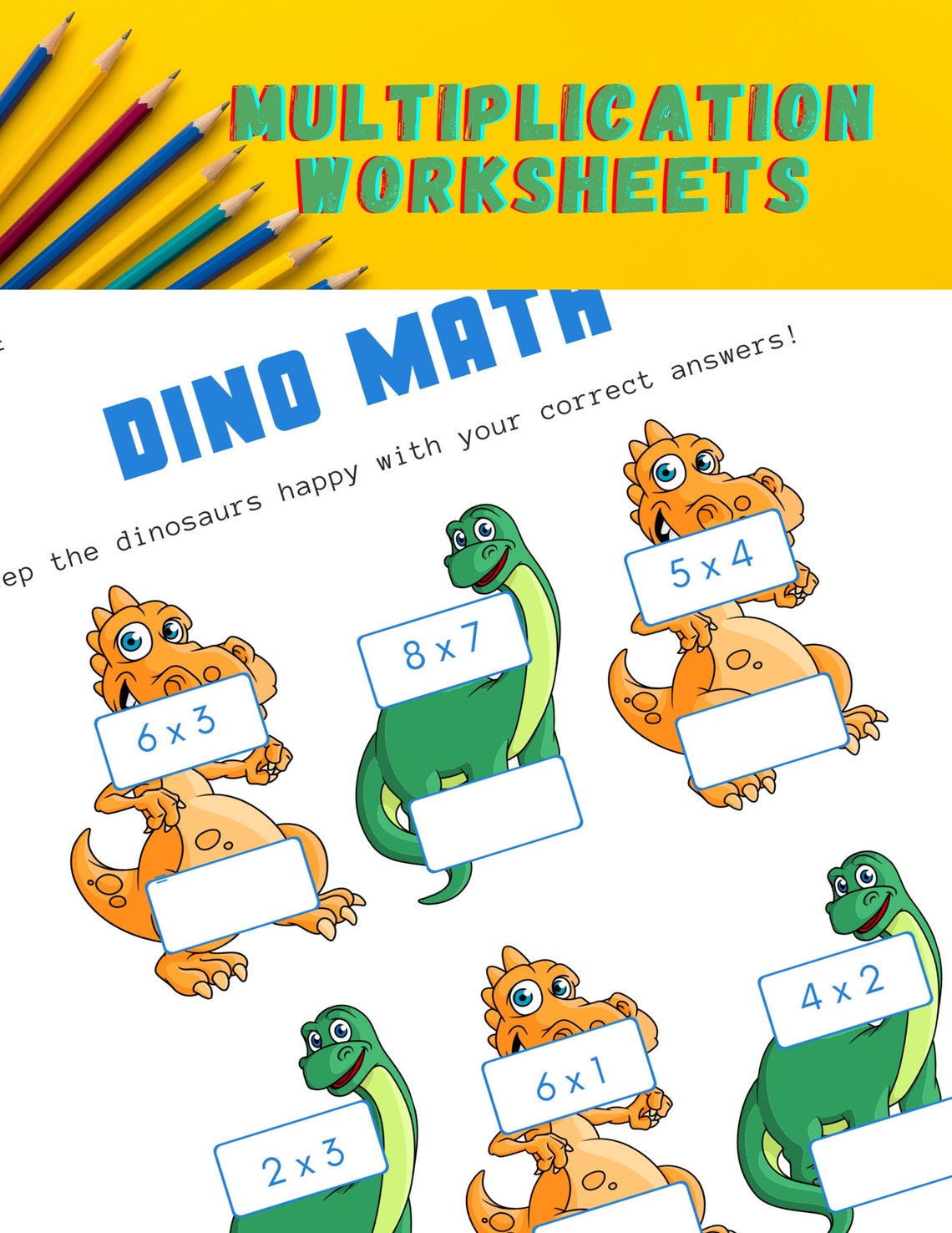 Dino Math Multiplication Printable Worksheets, Grade 2-3, Math,download ...