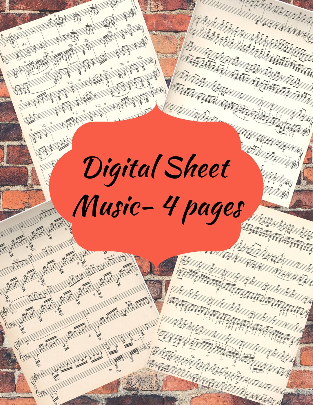 Music Printable-digital Sheet Music Printables-4 Pages, Ephemera, Junk ...