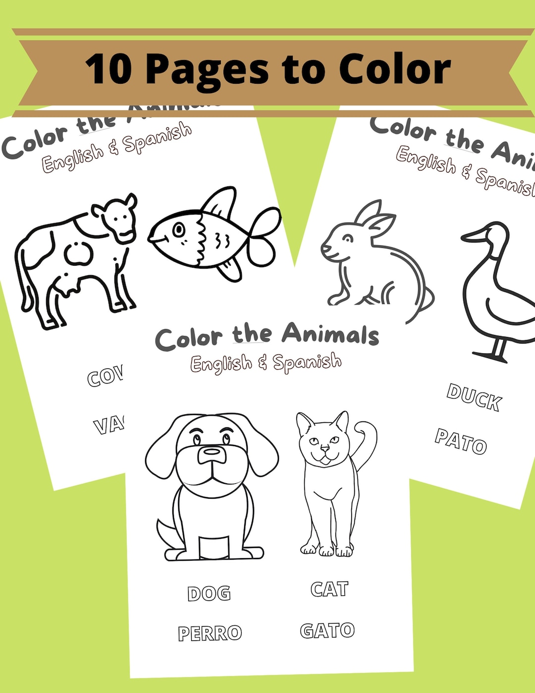 English-spanish Animal Coloring Pages-for Toddlers or Young Children ...