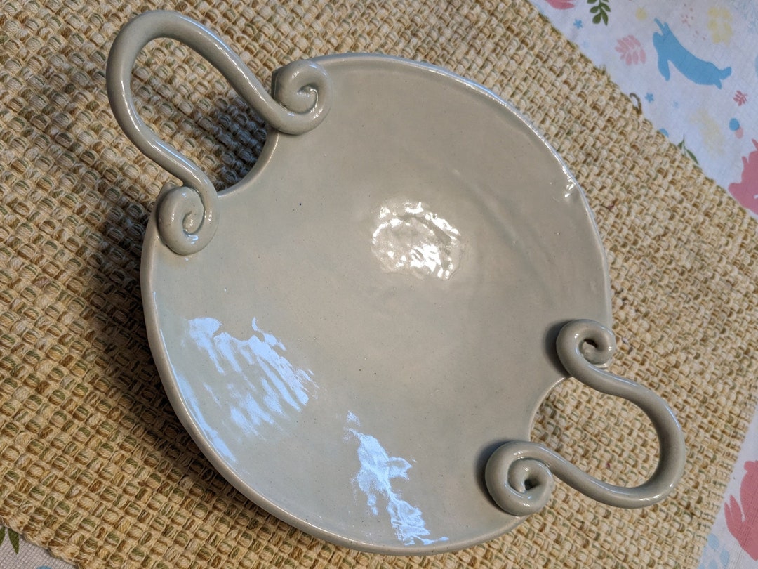 Pale Aqua Ceramic Bowl With Handles, Pottery, Footed Bowl, Celadon ...