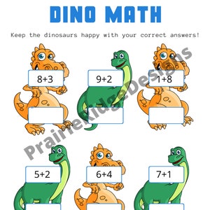 Dino Math Easy Addition Printable Worksheets, Grade 1-2, Math,download ...
