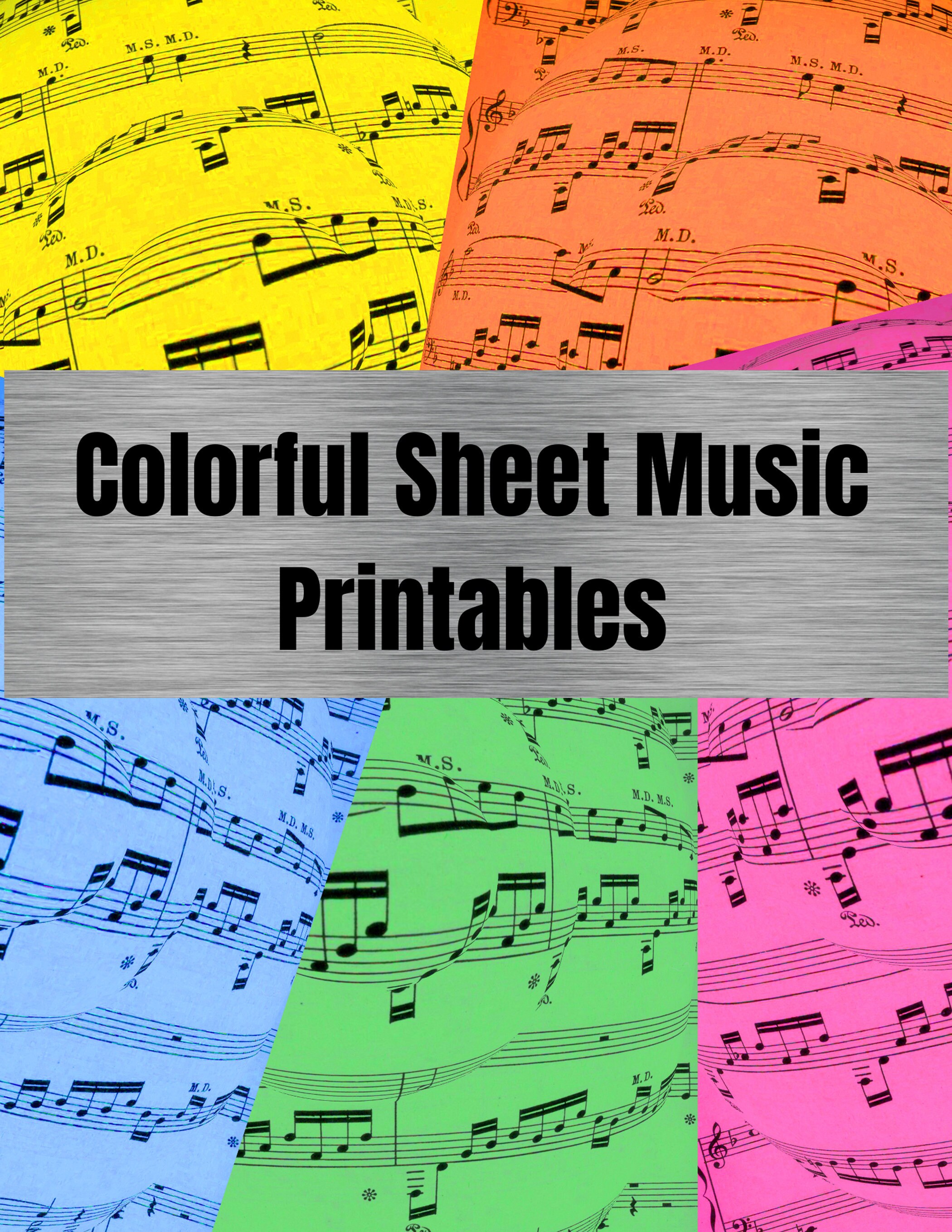 Colorful Sheet Music Printables-5 Total Sheets Digitaljunk - Etsy