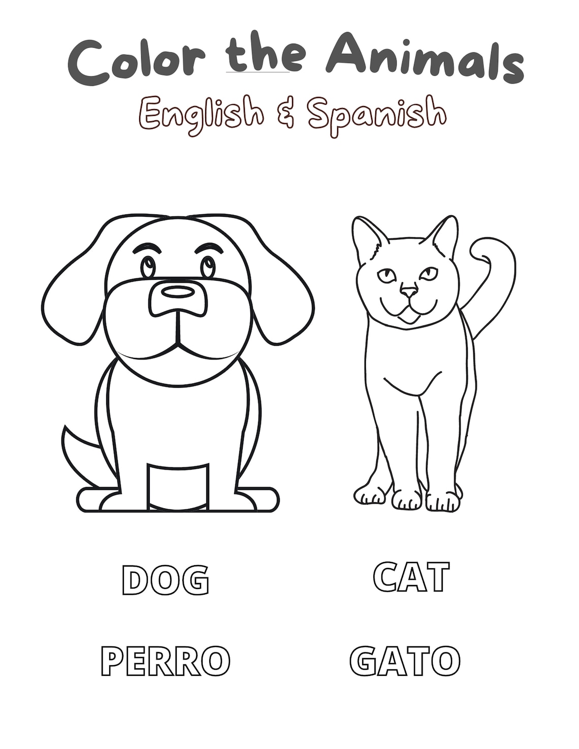 English-spanish Animal Coloring Pages-for Toddlers or Young Children ...