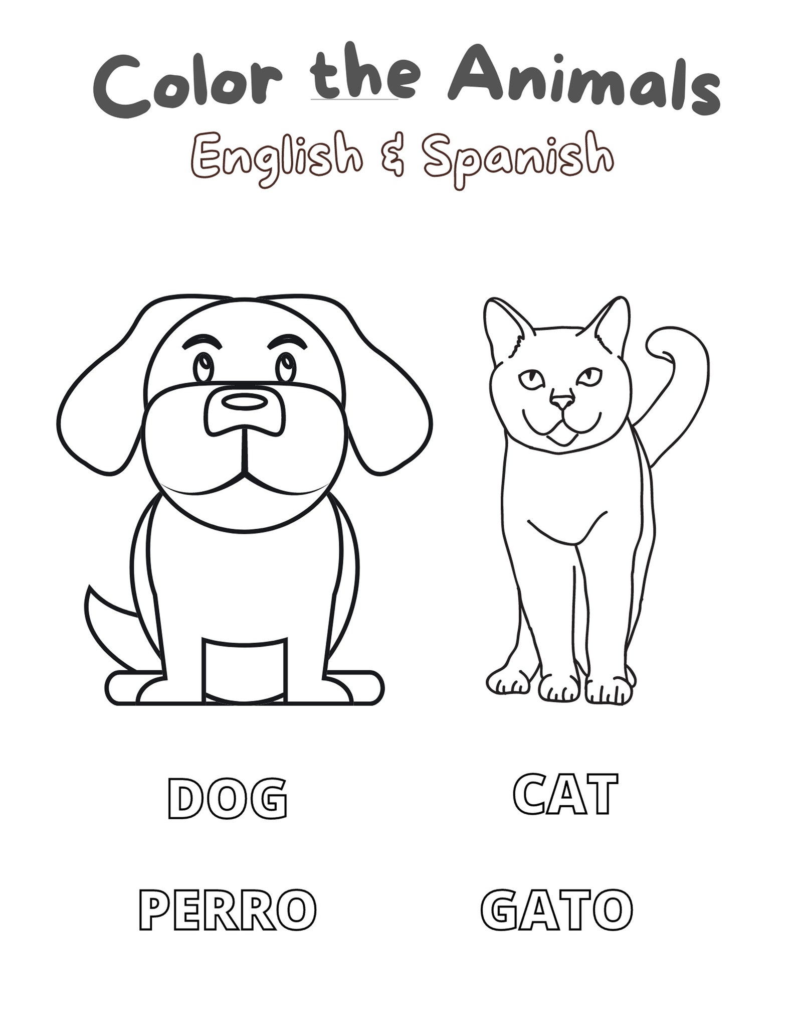 Páginas para colorear de animales en inglés y español, para niños ...