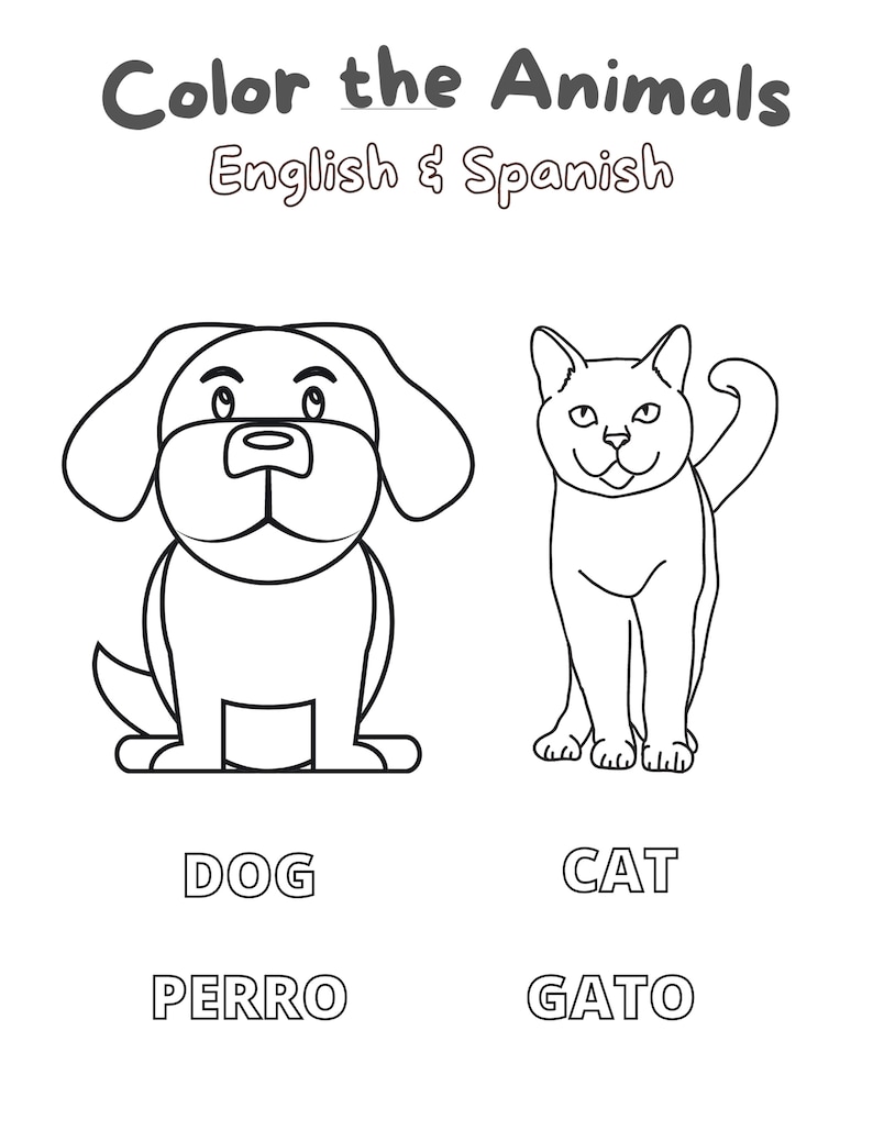English-spanish Animal Coloring Pages for Toddlers (digital Download ...