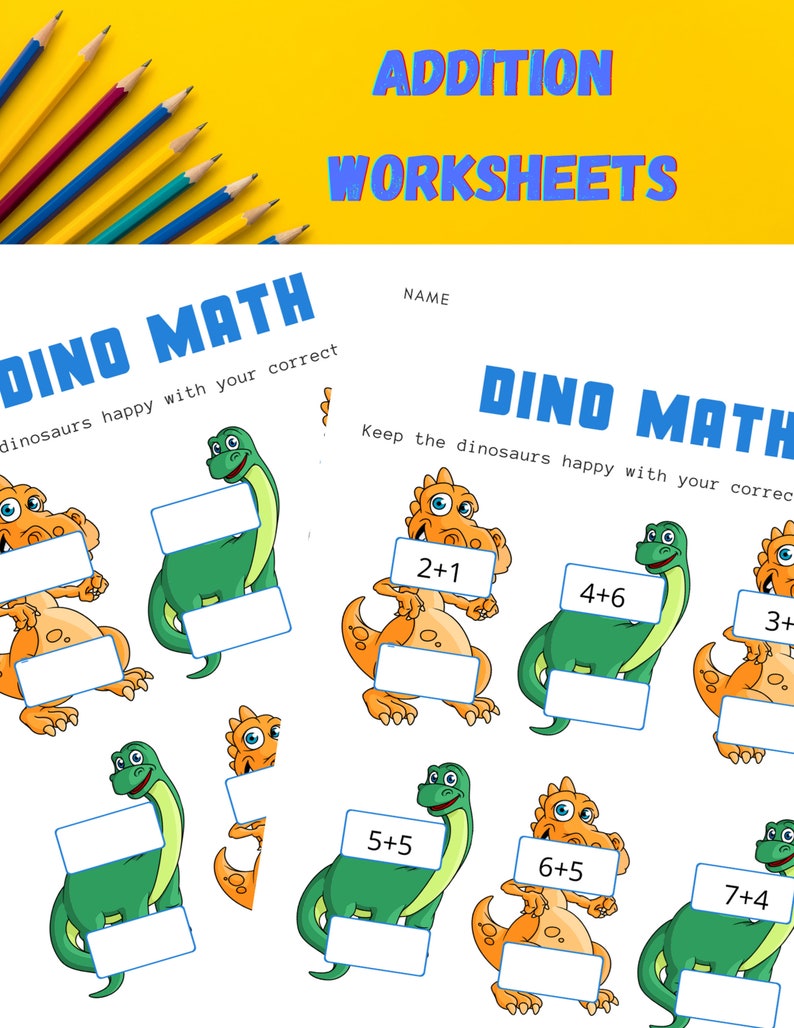 Dino Math Easy Addition Printable Worksheets, Grade 1-2, Math,download ...