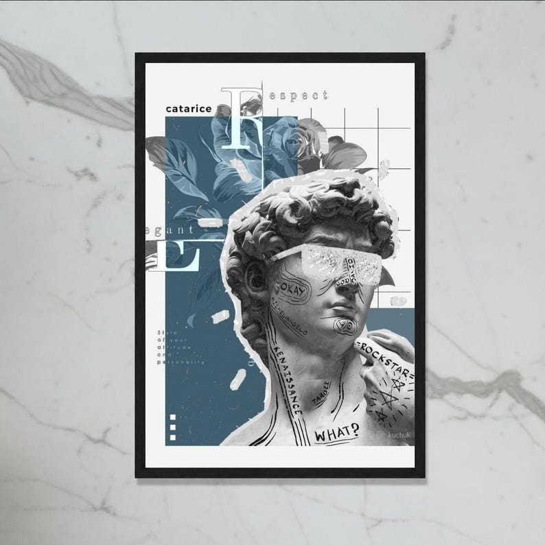 David Statue Canvas Print, Blue Grey Graphic Art, Modern Classical ...