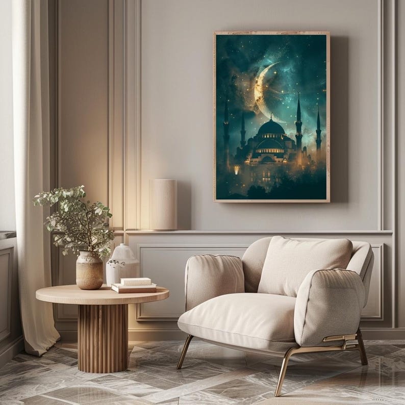 Arte de parede da Mesquita Crescente, tela Noite Estrelada, impressão ...