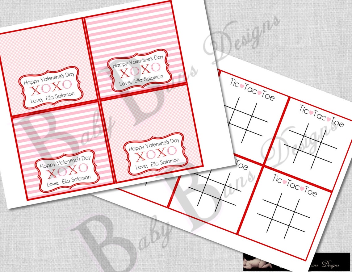 Valentine's Day Card Tic Tac Toe Treat Bag Topper Pink - Etsy