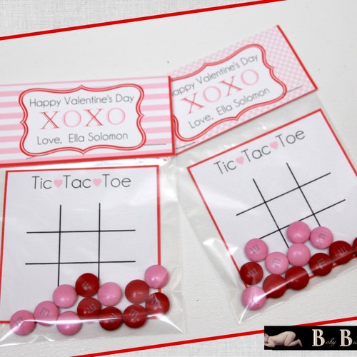 Valentine's Day Card Tic Tac Toe Treat Bag Topper Pink | Etsy