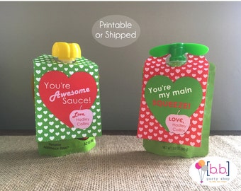 Applesauce Pouch Valentine's Day Tag Label Printable or | Etsy