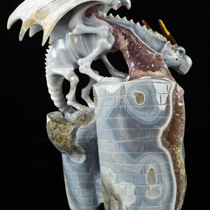 7.9" Agate Amethyst Geode Carved Crystal Western Dragon & Castle ...