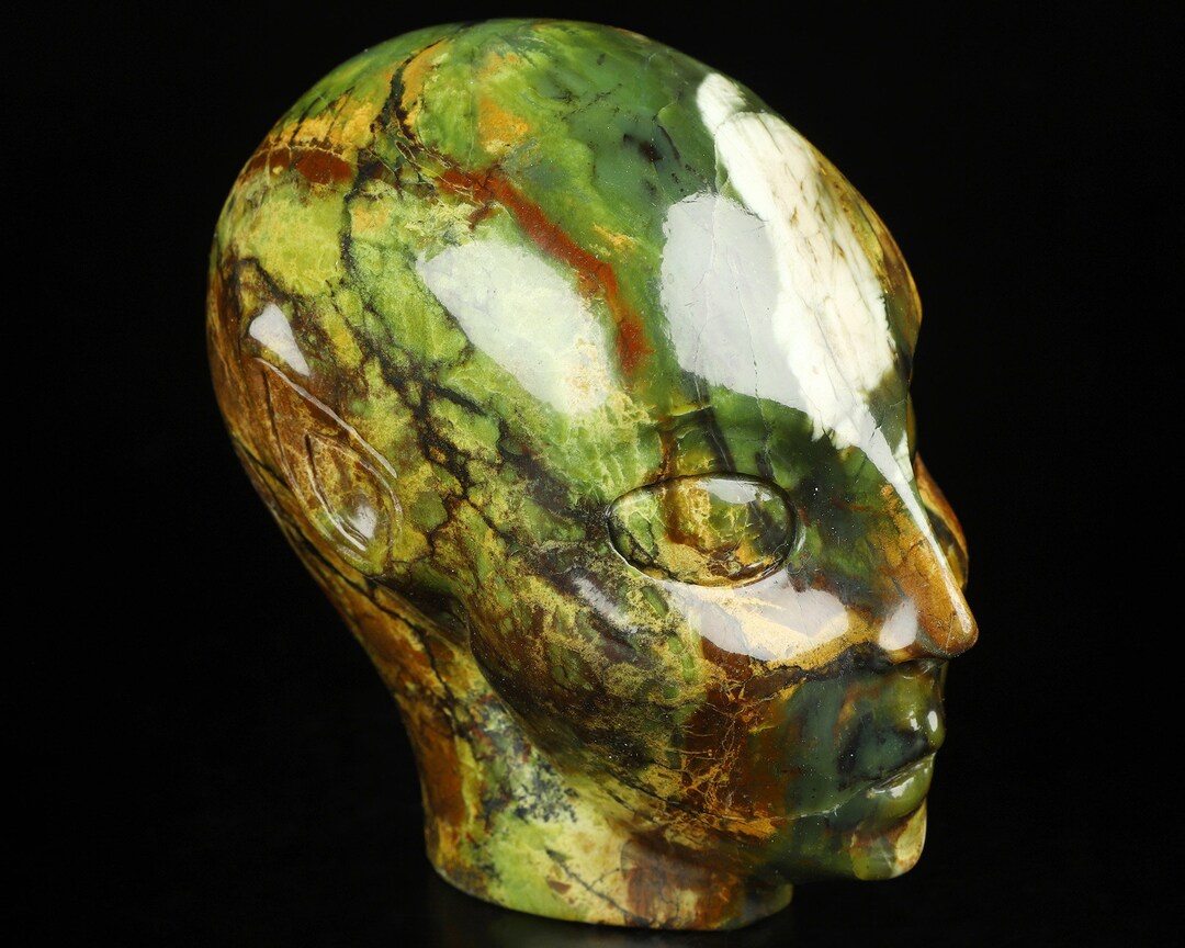 Skullis Crystal Skull, 4.1" Hiso Jasper Hand Carved Fairy Elf Alien ...