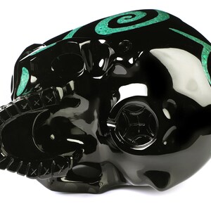 7.5" Black Obsidian & Malachite Inlay Hand Carved Crystal Detachable ...