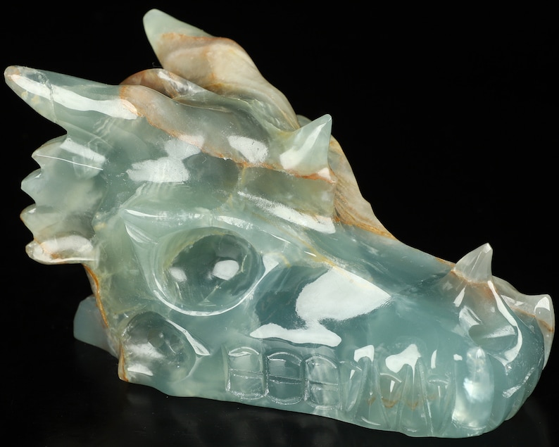 5.0" Blue onyx Hand Carved Crystal Dragon Skull Sculpture, Crystal ...