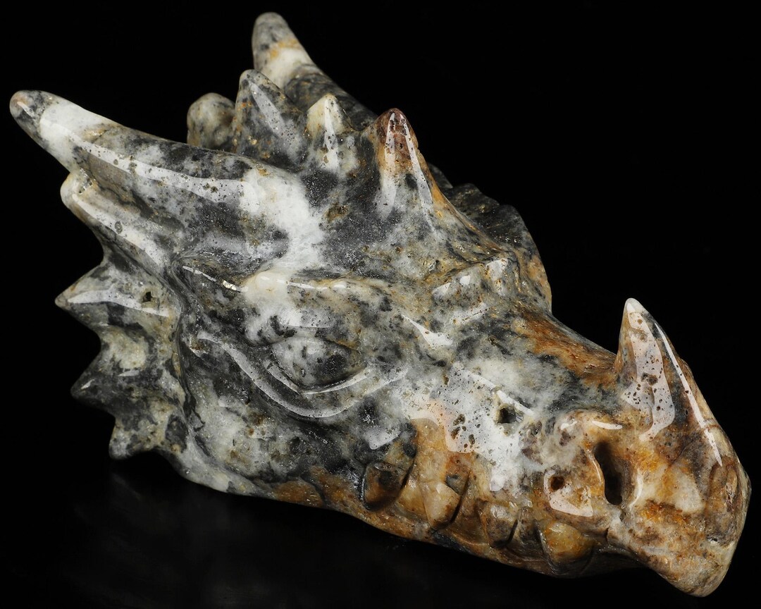 Skullis Crystal Skull, 6.1" Indonesian Agate Hand Carved Crystal Dragon ...