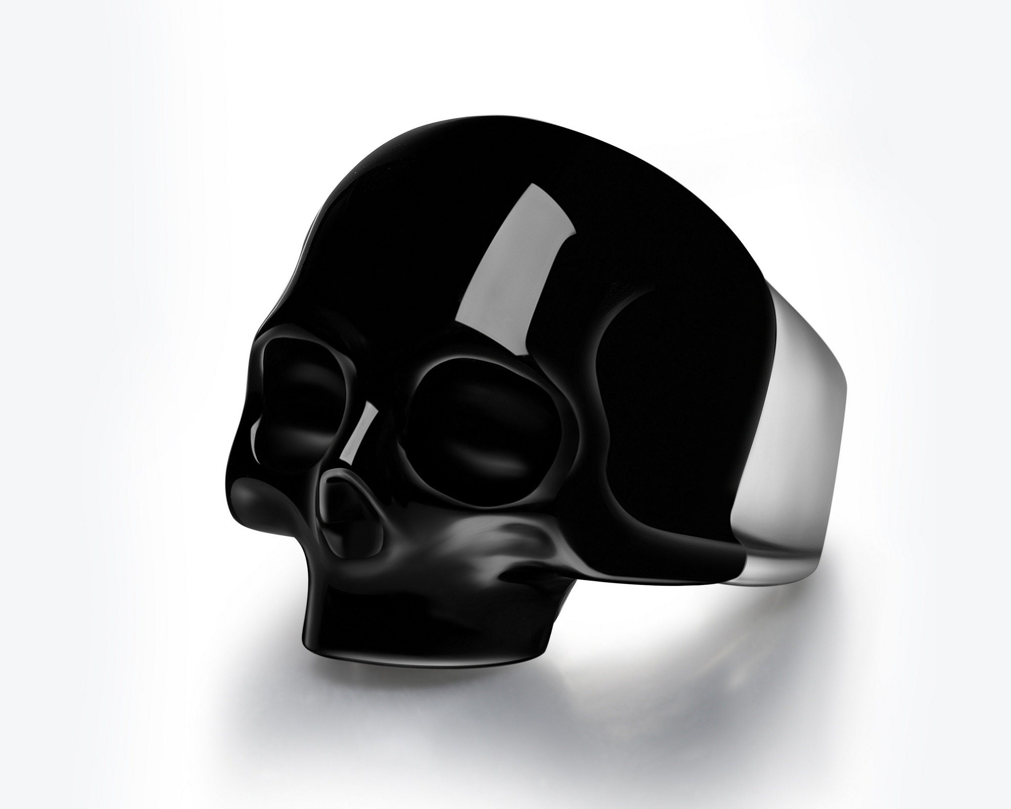 Signature Gem Skull Ring, Black Obsidian Carved Crystal Skull and 925 ...
