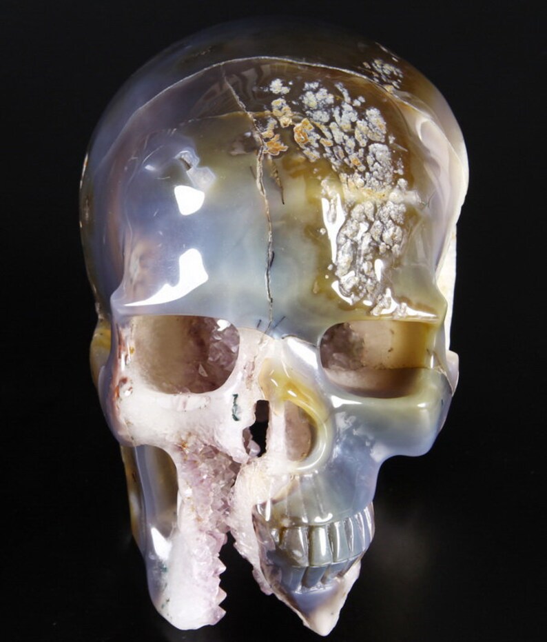 Skullis Crystal Skull 9.8" Agate Amethyst Geode Hand Carved Crystal ...