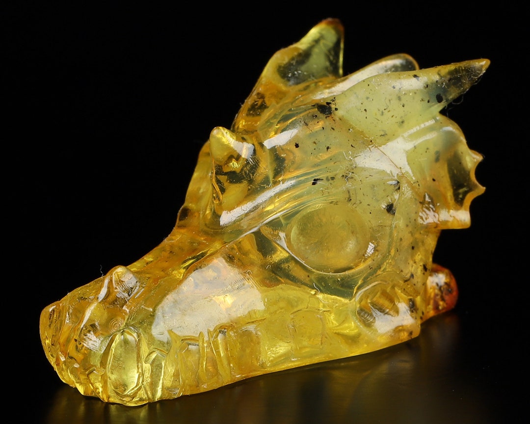 Skullis Crystal Skull, Gemstone 1.5" Baltic Amber Carved Crystal Dragon ...
