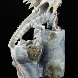 7.9" Agate Amethyst Geode Carved Crystal Western Dragon & Castle ...