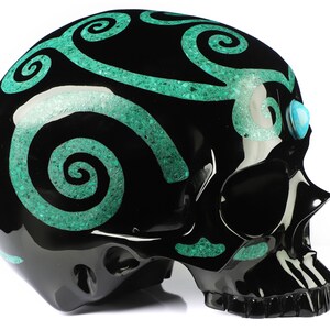 7.5" Black Obsidian & Malachite Inlay Hand Carved Crystal Detachable ...