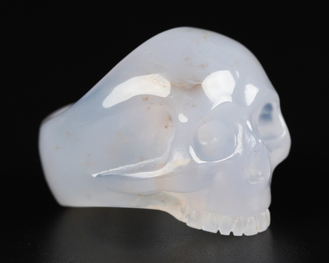 Skullis Crystal Skull, us Size 7.5# Gemstone Blue Chalcedony Hand ...