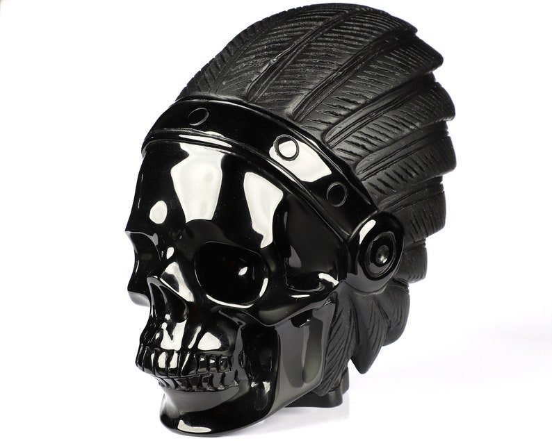 Skullis Crystal Skull, 6.1" Black Obsidian Hand Carved Crystal Incan ...