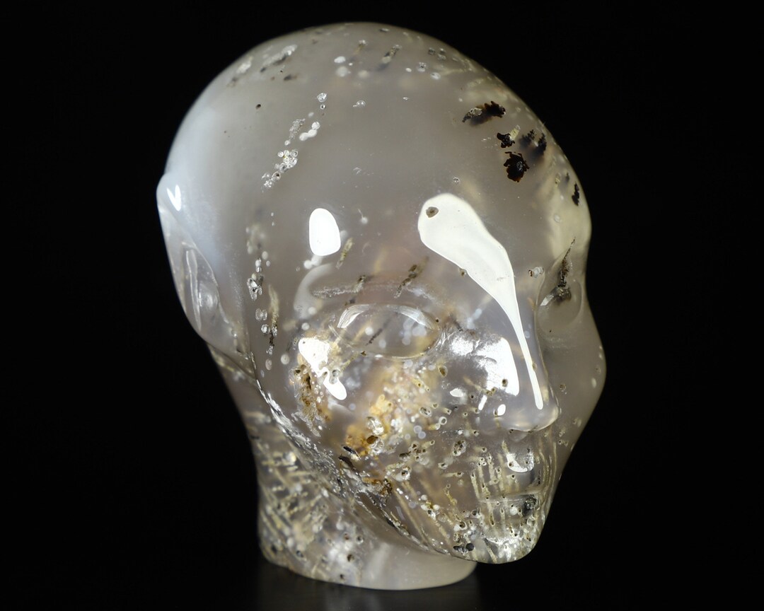 1.6 Agate Geode Hand Carved Fairy Elf Alien Crystal Skull Companion ...