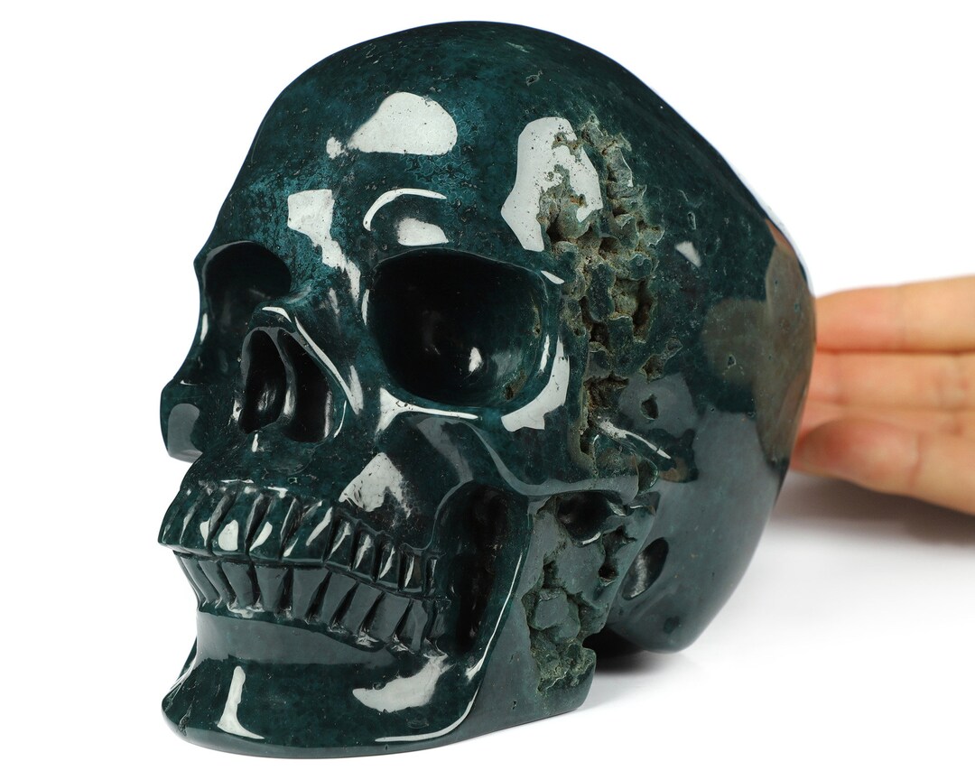 Skullis Crystal Skull, 6.1" Green Grape Agate Hand Carved Gemstone ...