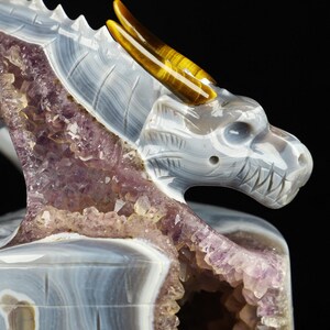 7.9" Agate Amethyst Geode Carved Crystal Western Dragon & Castle ...