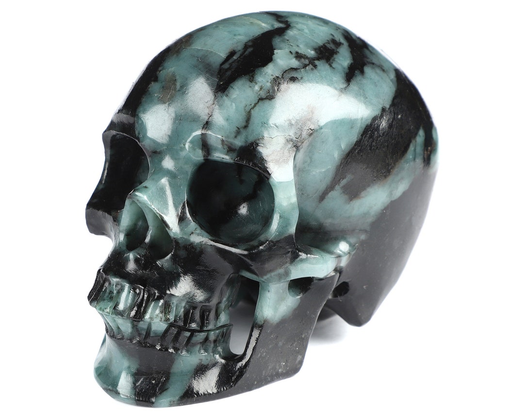 Skullis Crystal Skull, 4.0" Emerald Hand Carved Gemstone Skull, Super ...