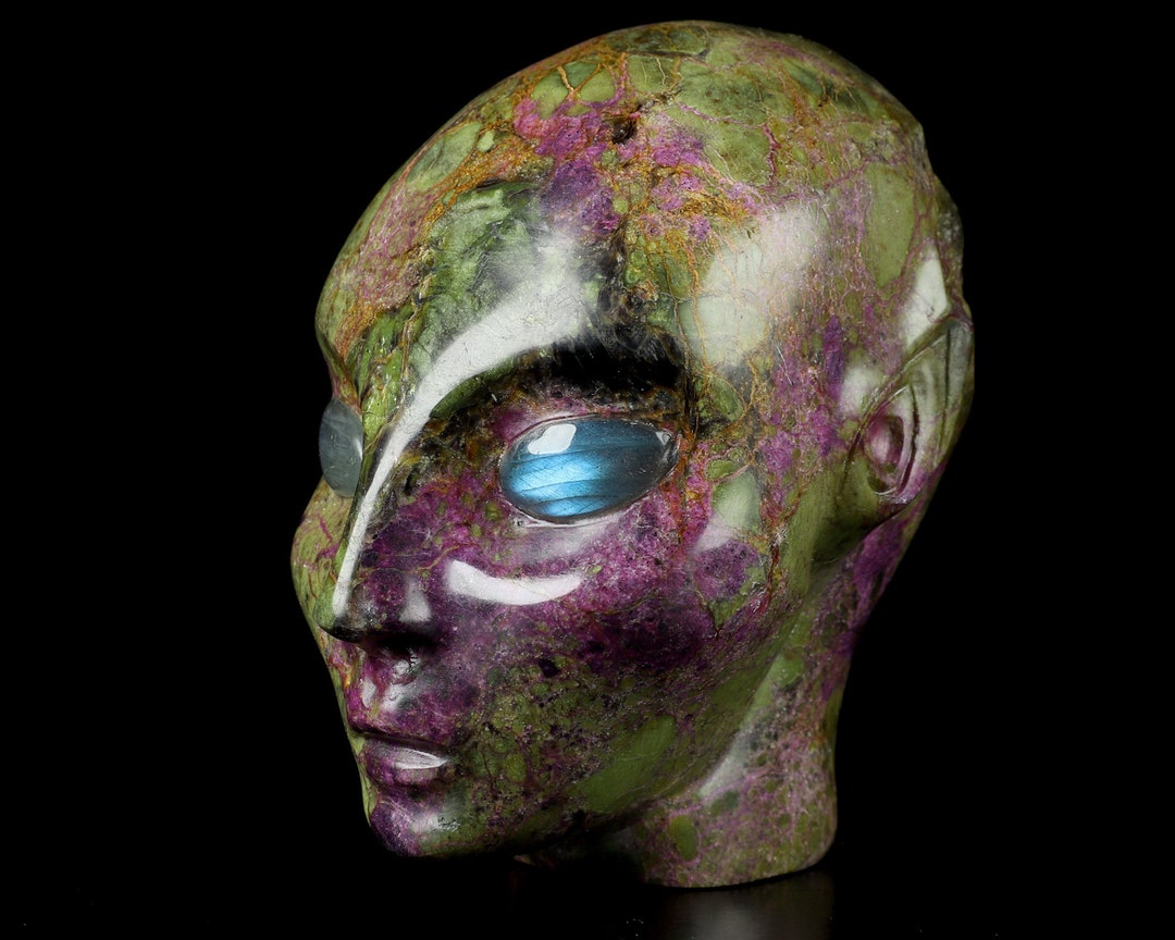 Skullis Crystal Skull, 4.1" Stichtite and Serpentine Hand Carved Fairy ...