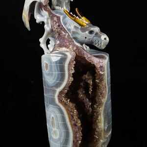 7.9" Agate Amethyst Geode Carved Crystal Western Dragon & Castle ...