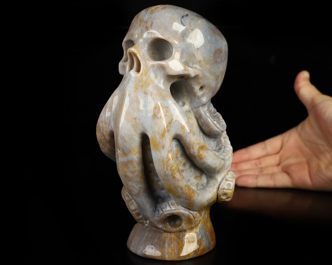 Skullis Crystal Skull, 7.1" Tree Leaves Agate Hand Carved Cthulhu ...