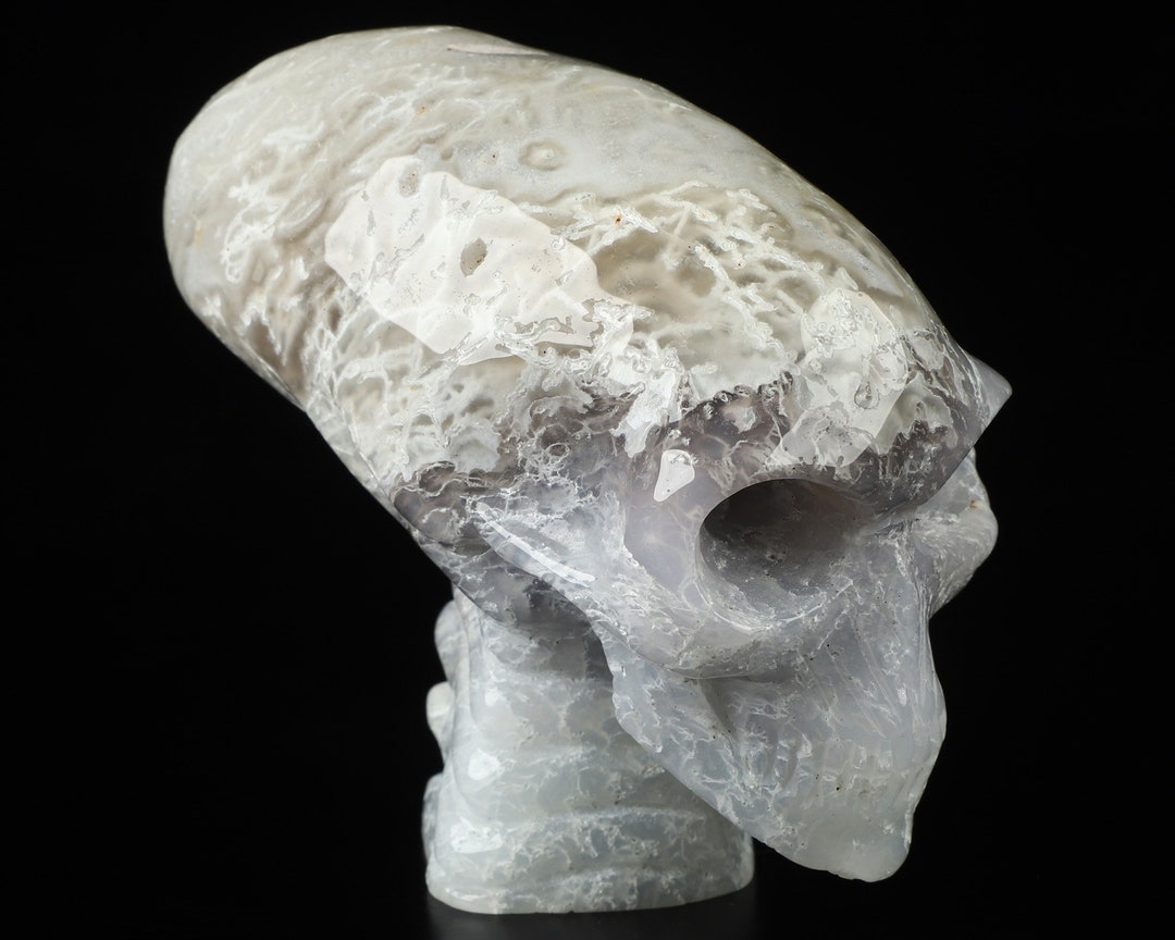 Skullis Crystal Skull, 3.9" Green Moss Agate Hand Carved Elongated ...