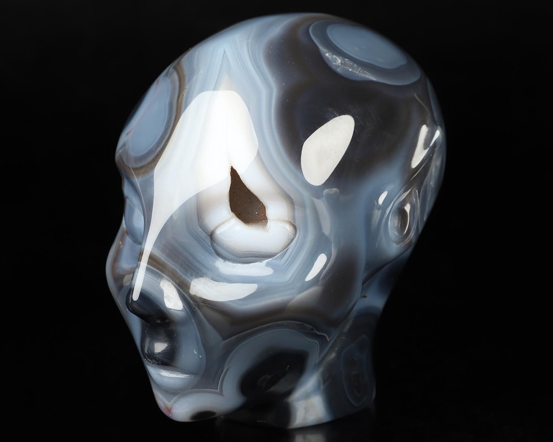 4.1" Premium Brazilian Agate Hand Carved Fairy Elf Alien Crystal Skull ...