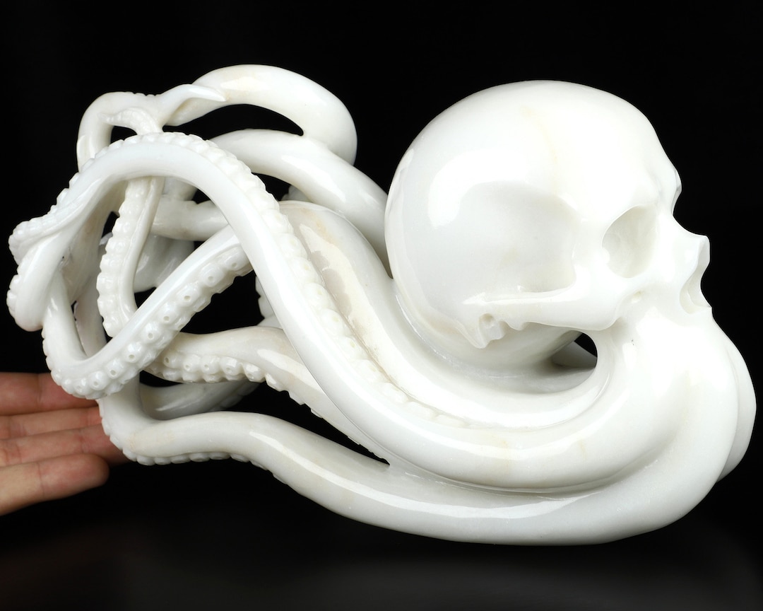 Skullis Crystal Skull, 10.0 White Jade Hand Carved Crystal Skull and ...