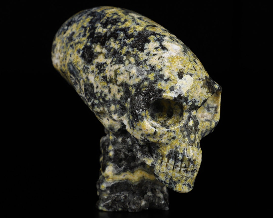 3.7 Blue Ocean Agate Hand Carved Crystal Elongated Mayan Alien Skull ...