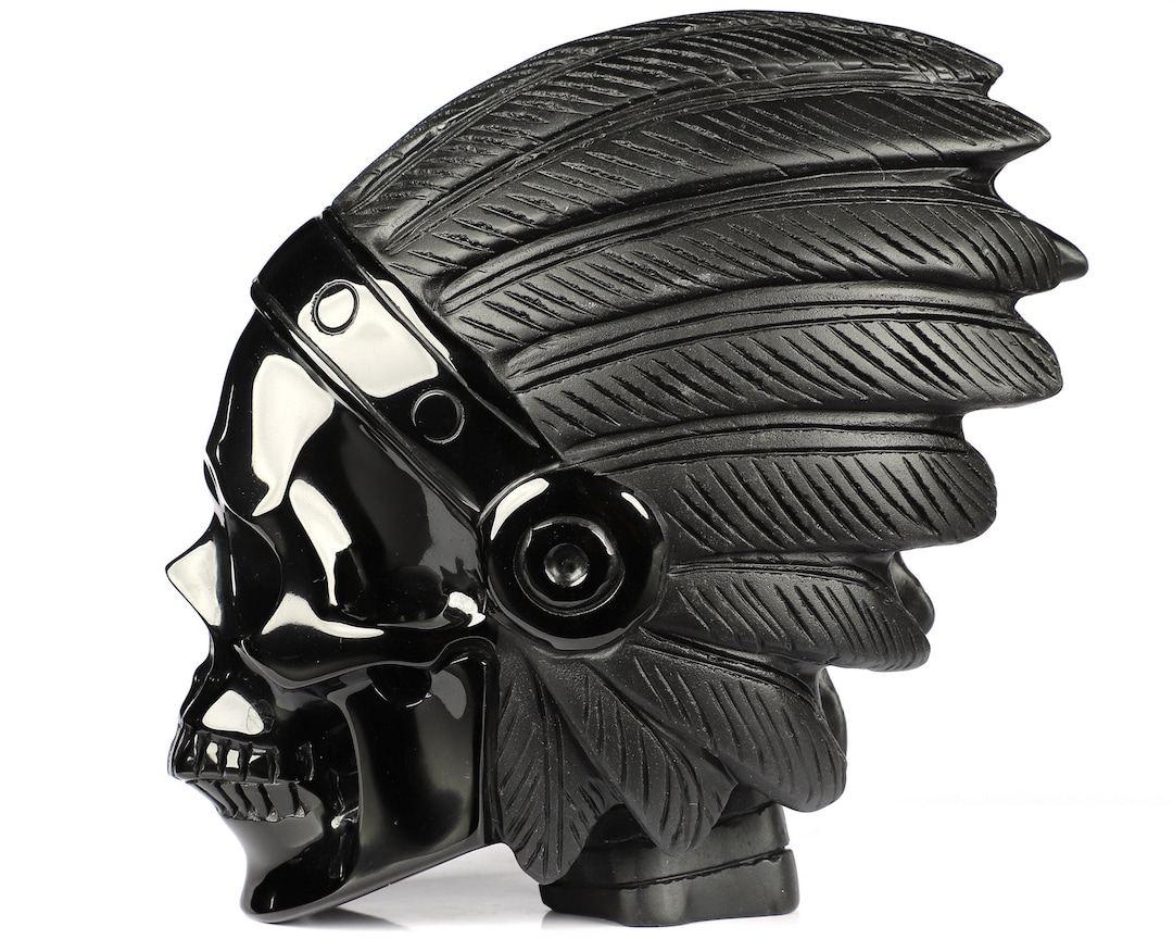 Skullis Crystal Skull, 6.1" Black Obsidian Hand Carved Crystal Incan ...