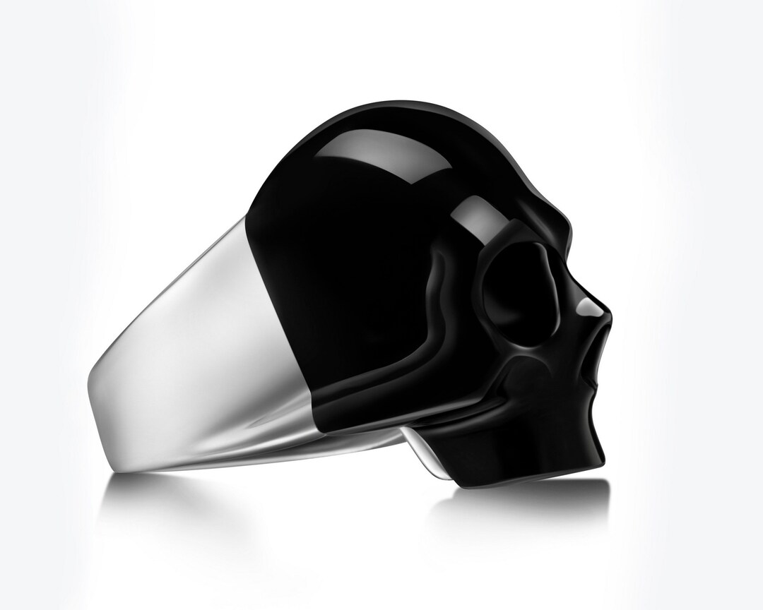 Signature Gem Skull Ring, Black Obsidian Carved Crystal Skull and 925 ...