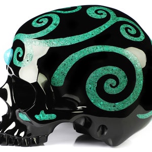 7.5" Black Obsidian & Malachite Inlay Hand Carved Crystal Detachable ...