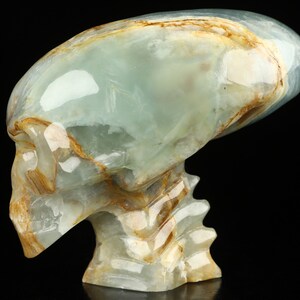 3.5" Blue onyx Hand Carved Crystal Elongated Mayan Alien Skull With ...