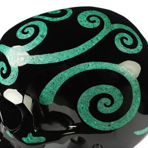 7.5" Black Obsidian & Malachite Inlay Hand Carved Crystal Detachable ...